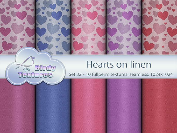 Second Life Marketplace - Birdy Textures - [Set 32] - HEARTS on linen ...